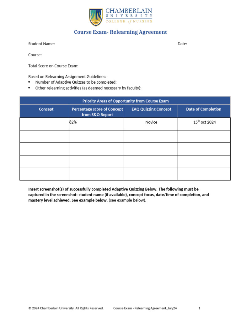 Course Exam Relearning Agreement July24 | PDF
