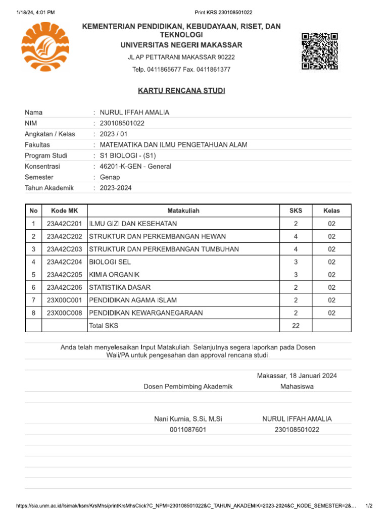 KRS Nurul Iffah Amalia Sem 2 | PDF