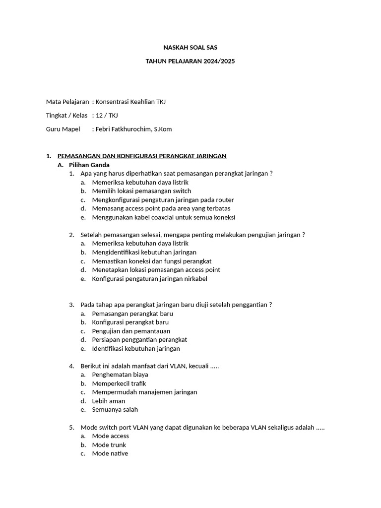 NASKAH SOAL Konsentrasi Keahlian TKJ | PDF