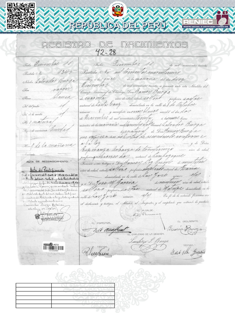 Acta-Nacimiento-Salvador Burga Arbaiza | PDF | Matrimonio, Sindicatos Y ...