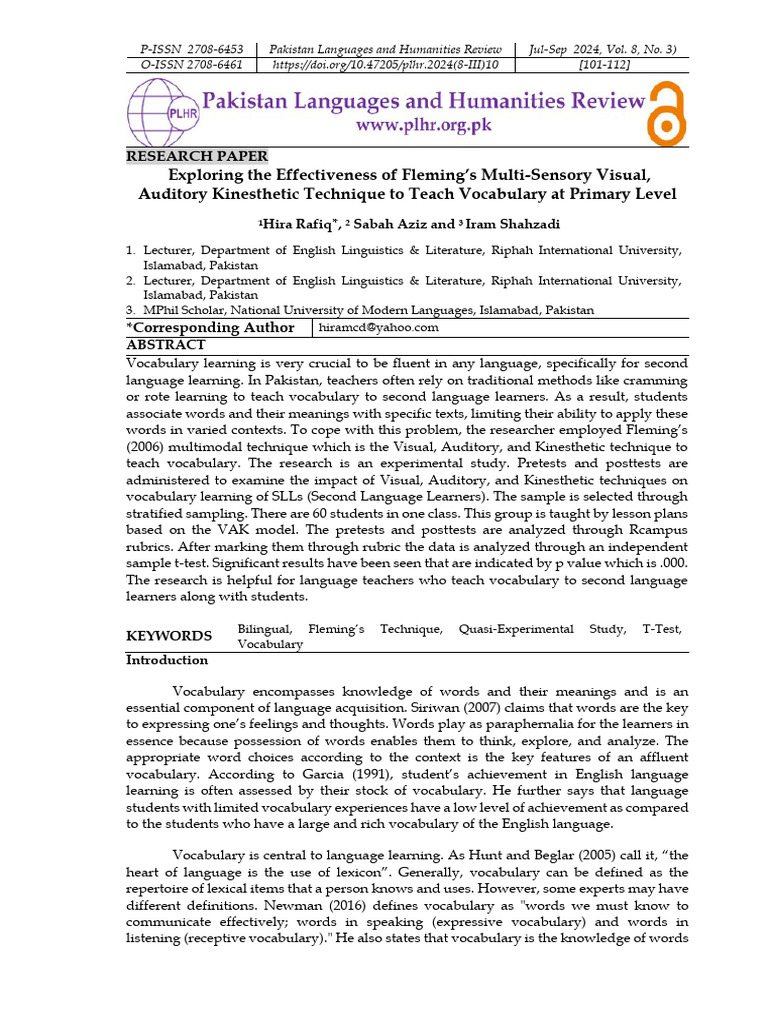 Exploring The Effectiveness of Fleming's Multi-Sensory Visual, Auditory Kinesthetic Technique To ...