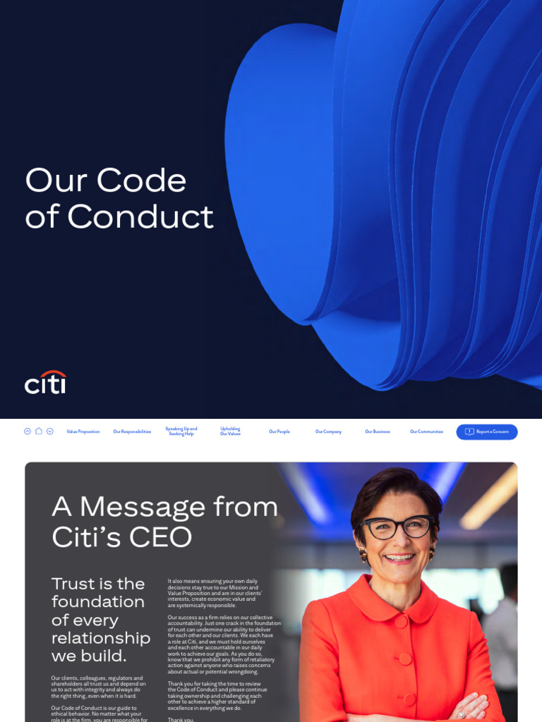 Citi Code of Conduct Overview | PDF | Citigroup | Employment