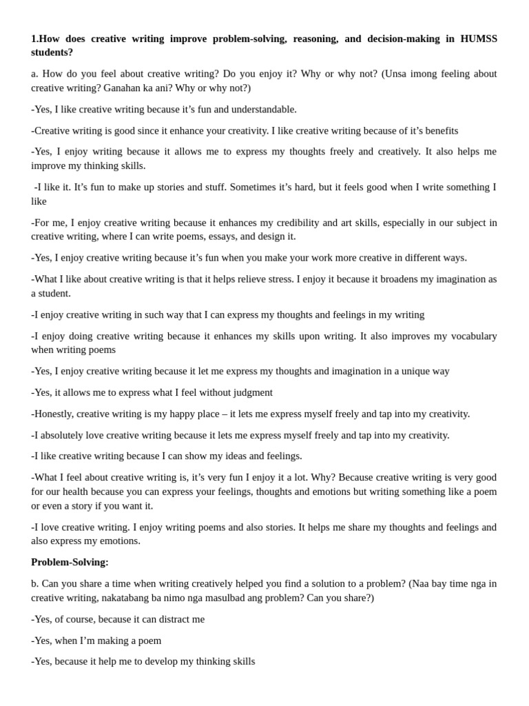 ANSWERS (interview questionnaires) | PDF | Thought | Feeling