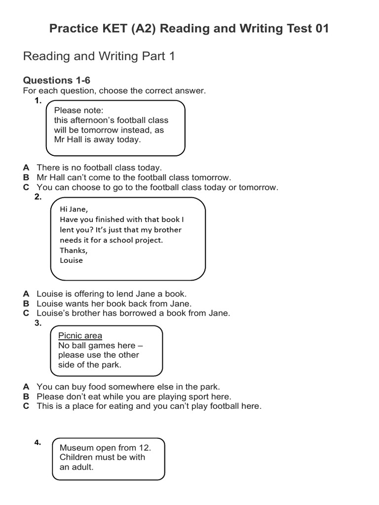 KET A2 Reading and Writing Practice Test | PDF | Giant Panda