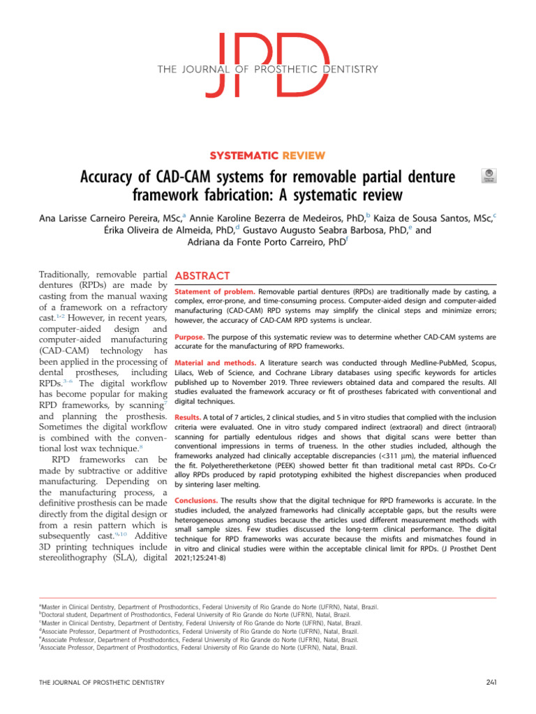 CAD-CAM Accuracy for RPD Frameworks | PDF | Systematic Review ...