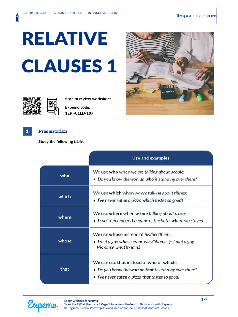 Relative Clauses 1 British English Student B1 B2 | PDF