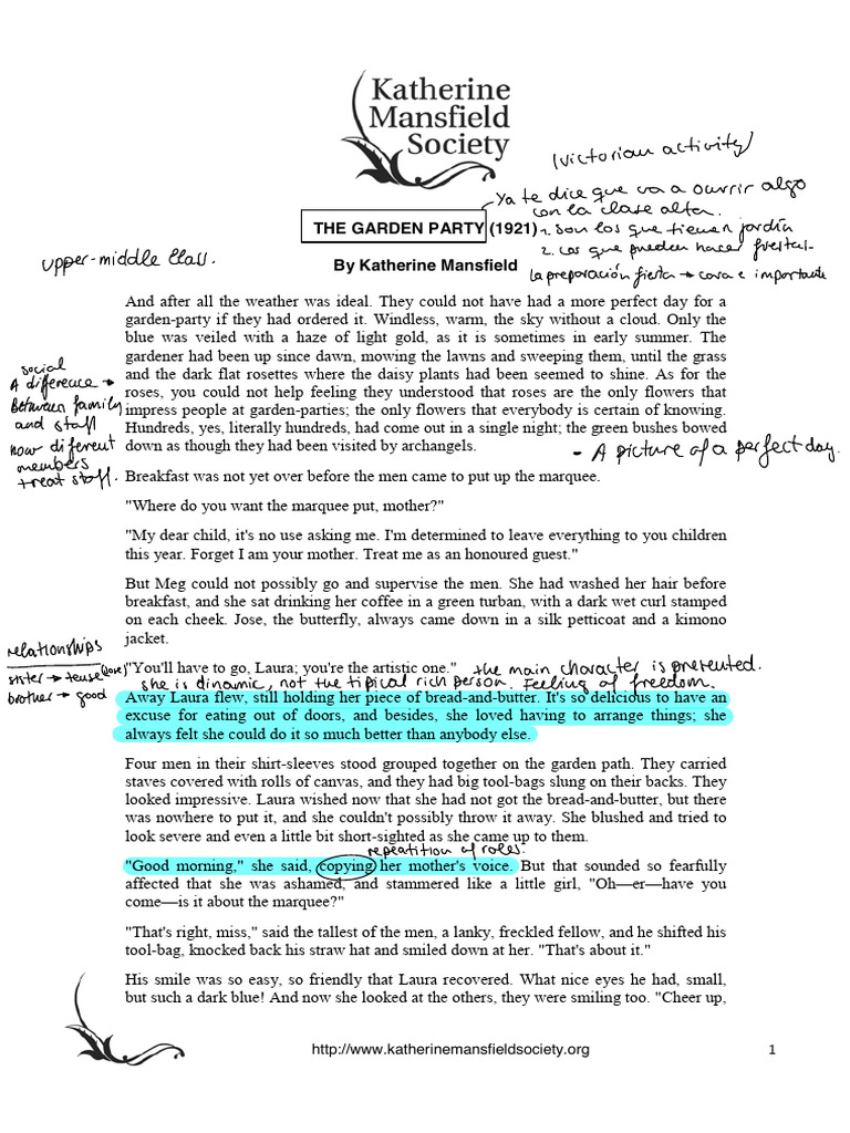Compulsory Text PART 3 - The Garden Party - Katherine Mansfield | PDF