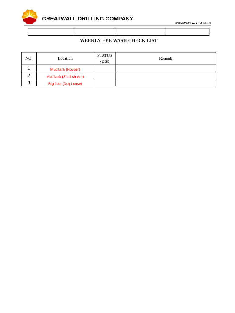 Eye Wash Checklist - New | PDF
