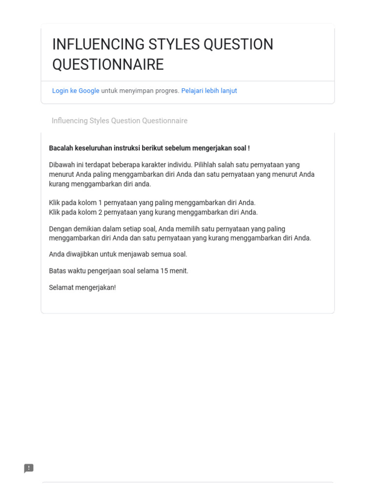 INFLUENCING STYLES QUESTION QUESTIONNAIRE-Tes Kepribadian | PDF