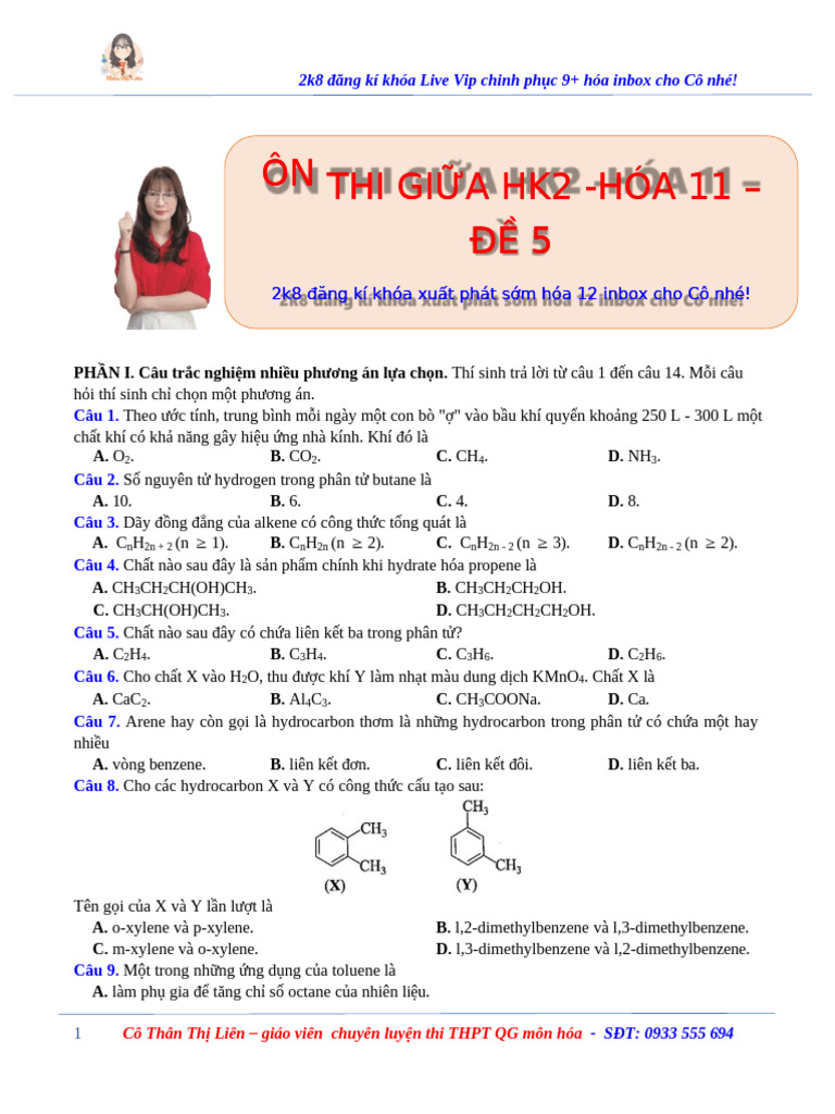 ĐỀ ÔN THI GIỮA HK2 - HÓA 11 - ĐỀ 5 | PDF