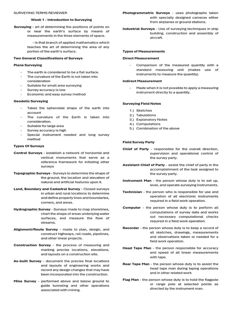Surveying Terms Reviewer | PDF | Surveying | Geographical Technology