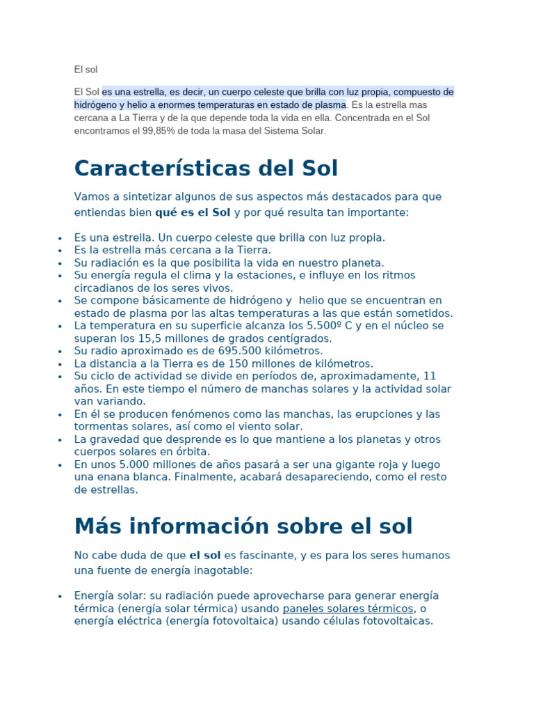 Importancia y características del Sol | PDF | Dom | Energía solar