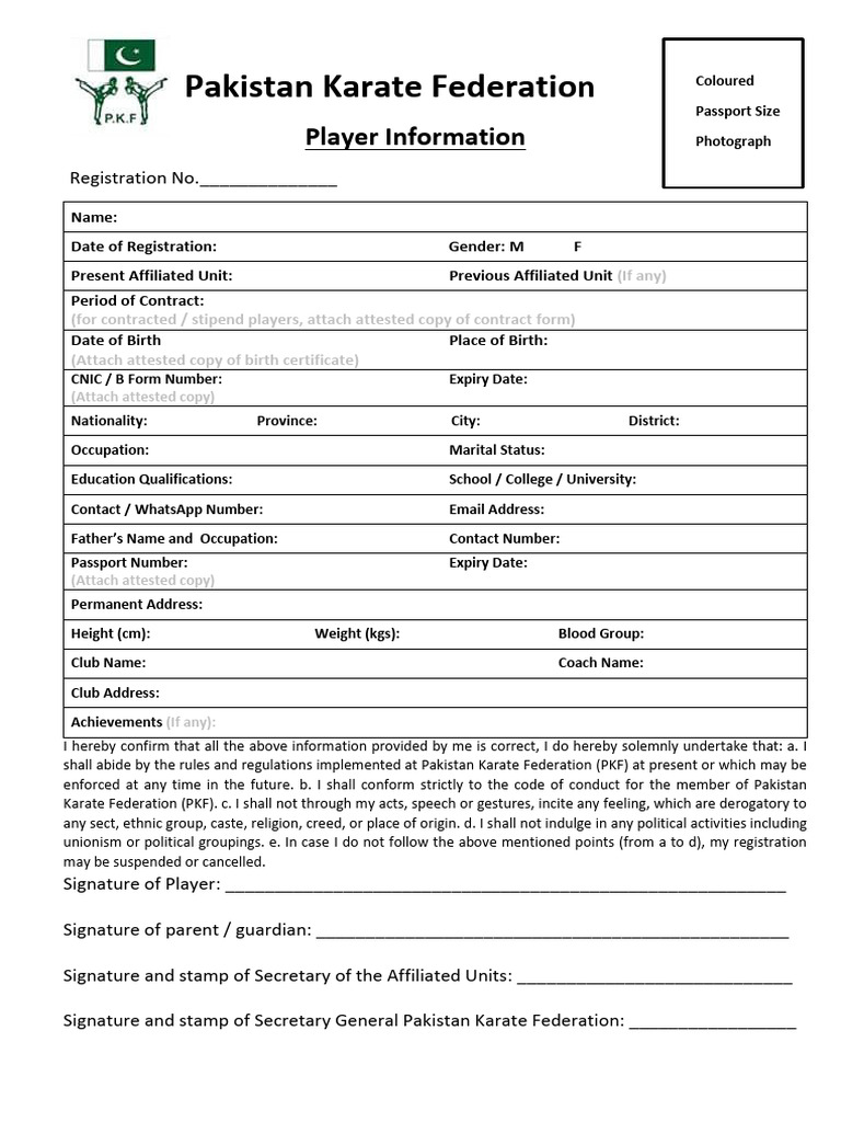 Player Registration Form for PKF | PDF | Human Rights | Justice