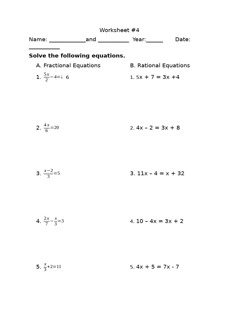 Worksheet 4 Term 2 Solving Equations Pdf