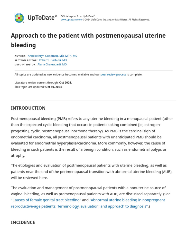 Approach To The Patient With Postmenopausal Uterine Bleeding - UpToDate ...
