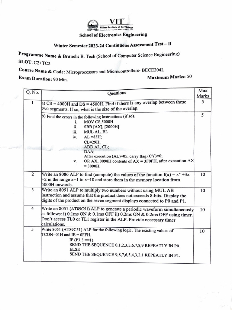 Winsem2023-24 Bece204l TH VL2023240505494 Cat-2-Qp - Key | PDF ...