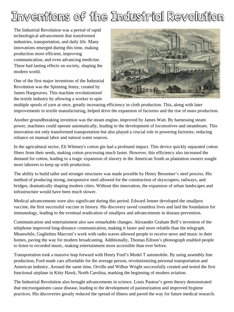 Inventions Industrial Revolution Chart - Student Copy-AP Version | PDF ...