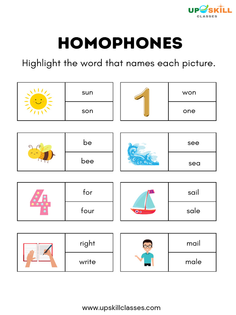 Homophones: Picture Identification Guide | PDF