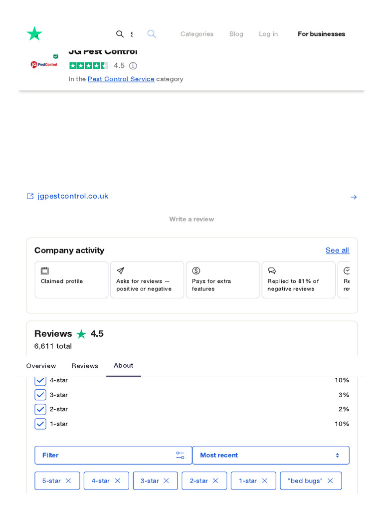 JG Pest Control - Trust Pilot Bed Bugs Reviews B | PDF