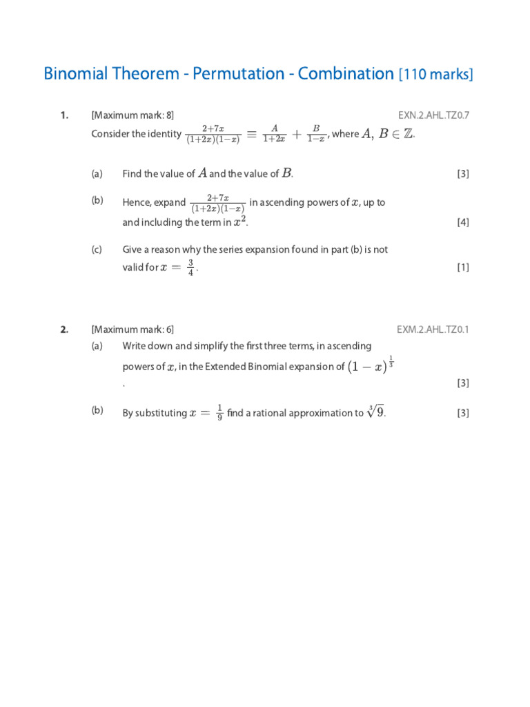 Binomial Theorem - Permutation - Combination | PDF | Mathematics | Mathematical Objects