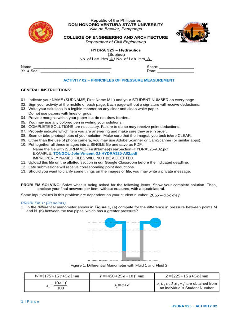 Worksheet 02 Principles of Pressure Measurement 2 | PDF | Pressure ...