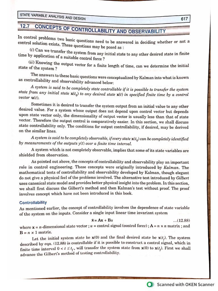 Controllability and Observability | PDF
