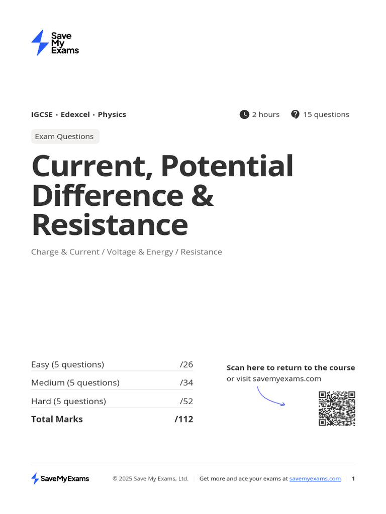 2 1 Current Potential Difference and Resistance MHzCd8m9PWnHrmxz | PDF ...
