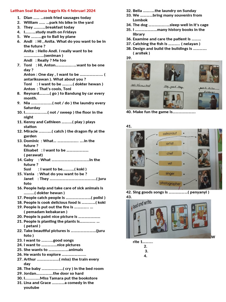 Latihan 2 Soal Bahasa Inggris Kls 4 februari 2024 | PDF