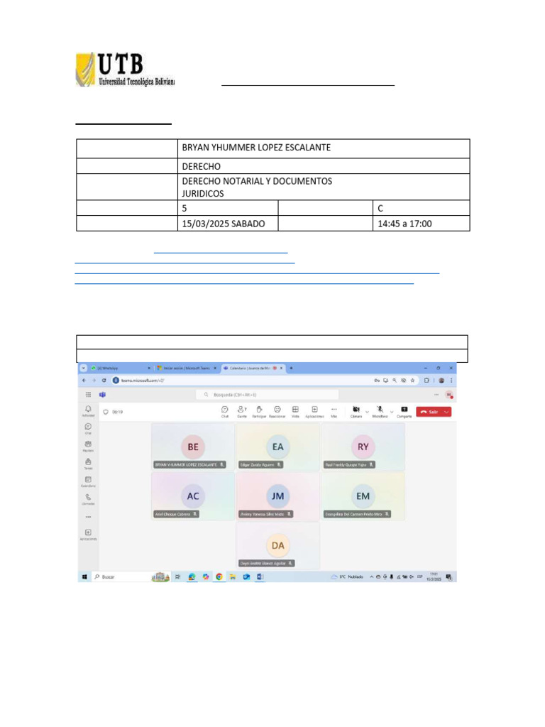 INFORME CLASE VIRTUAL DERECHO NOTARIAL Y DOCUMENTOS JURIDICOS PARALELO ...