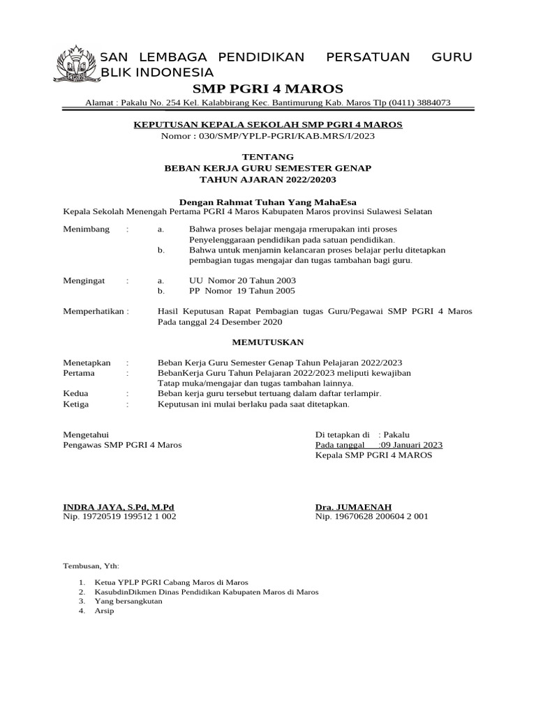 SK Pembagian Tugas Genap | PDF