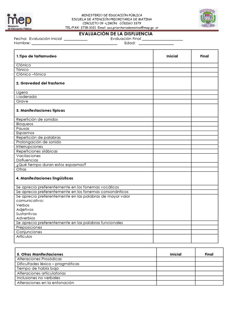 Evaluación Disfluencia | PDF | Tartamudeo | Lingüística