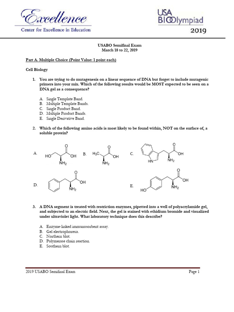 USABO 19 SF 15March2019-FINAL3-Compressed | PDF | Cell (Biology) | Neuromuscular Junction