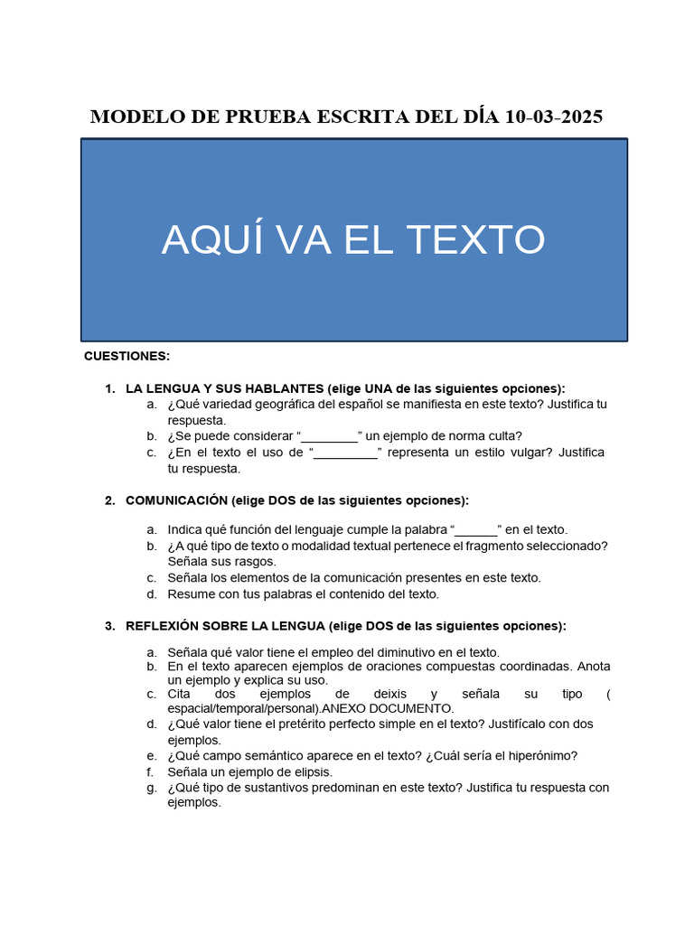 Modelo de Prueba Escrita Del Día 10-03-25 | PDF