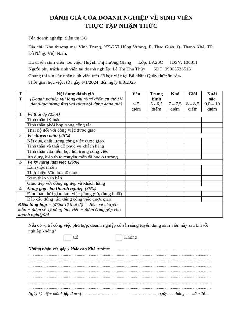 4.Phieu danh gia cua doanh nghiep- TTNT | PDF