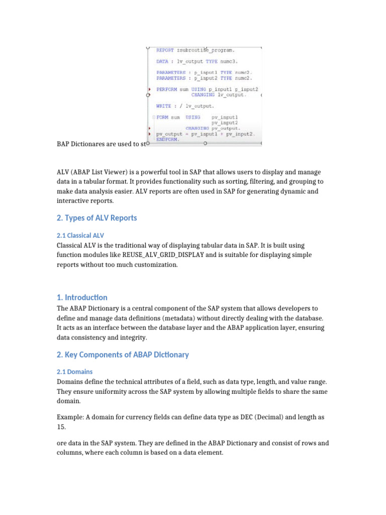 Overview of ALV and ABAP Dictionary | PDF | Wiki | Databases