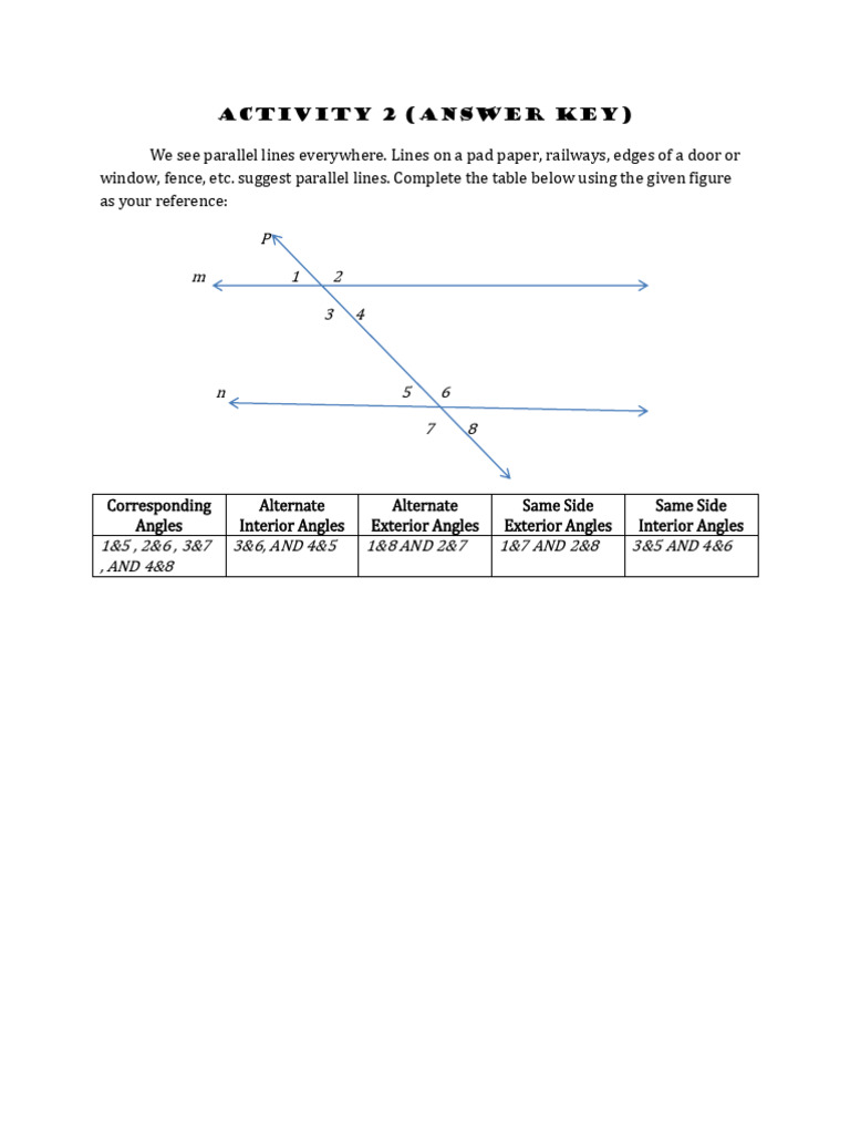 Parallel Lines Angle Relationships | PDF