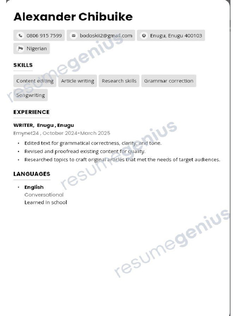 Alexander Chibuike.... Resume | PDF