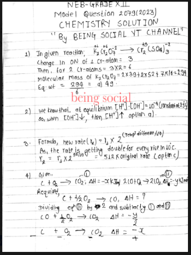 Chemistry Model Set 2079 (2023) Solution | PDF