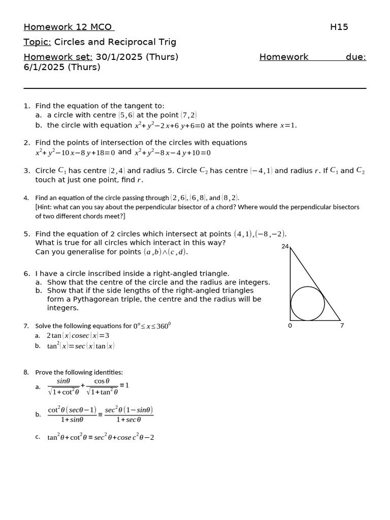 H15 - Circles and Reciprocal Trig | PDF