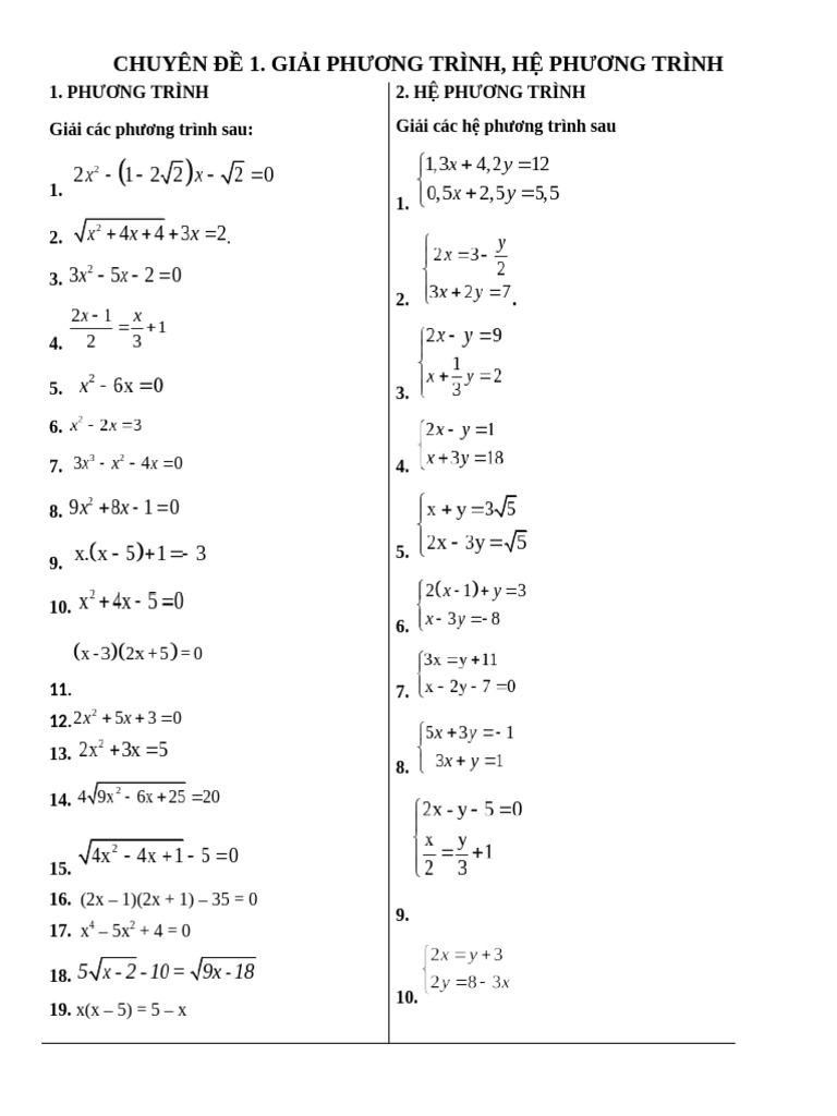 Chuyên Đề 1 Pt Và Hpt | PDF