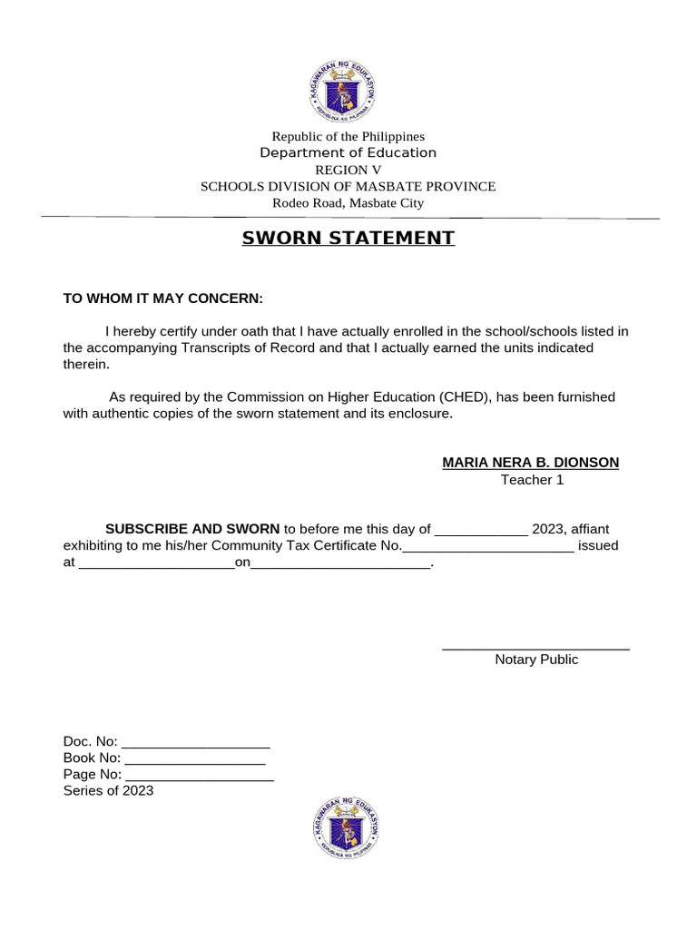 Sworn Statement, Omnibus - 083348 | PDF | Affidavit
