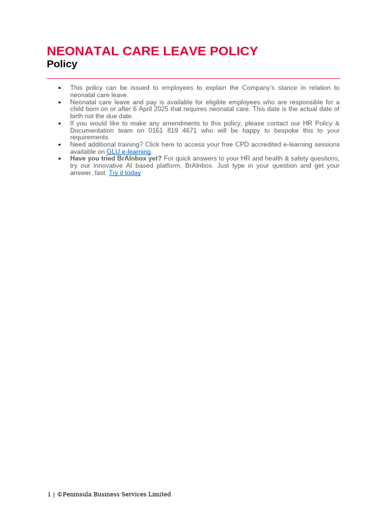 Neonatal Care Leave Policy | PDF | Parental Leave