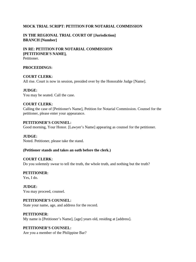 Mock Trial For Petition For Notarial Commission - Script | PDF | Lawyer ...