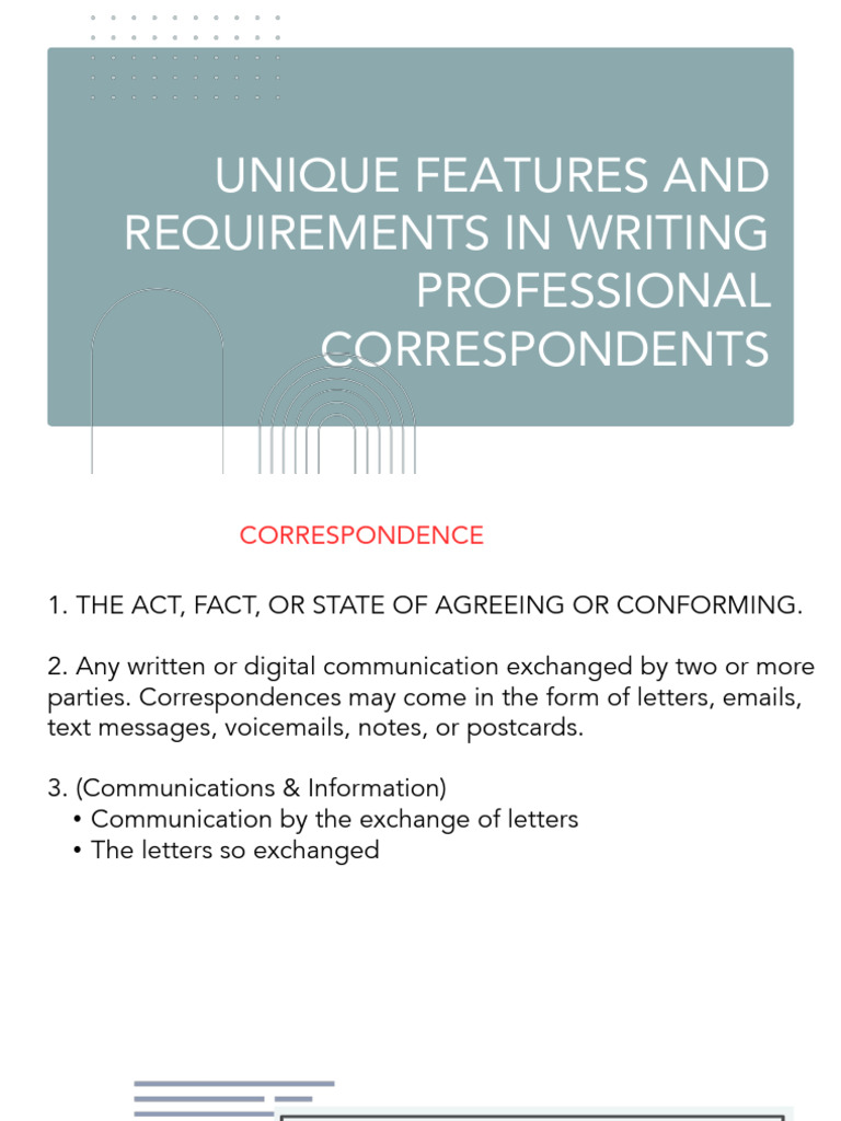 Q4 Lesson 6 Unique Features of Requirements in Composing Professional Correspondence | PDF ...