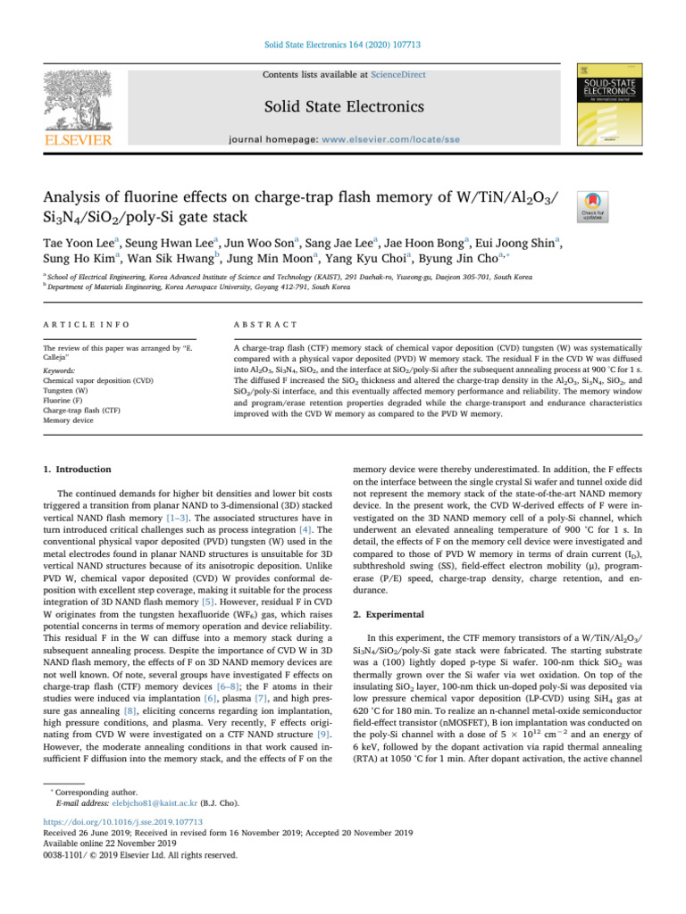 1.analysis of Fluorine Effects On Charge-Trap Flash Memory of W - TiN - Al2O3 - Si3N4 - SiO2 ...