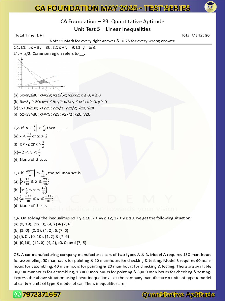 Linear Inequalities Unit Test P3 | PDF | Inequality (Mathematics ...