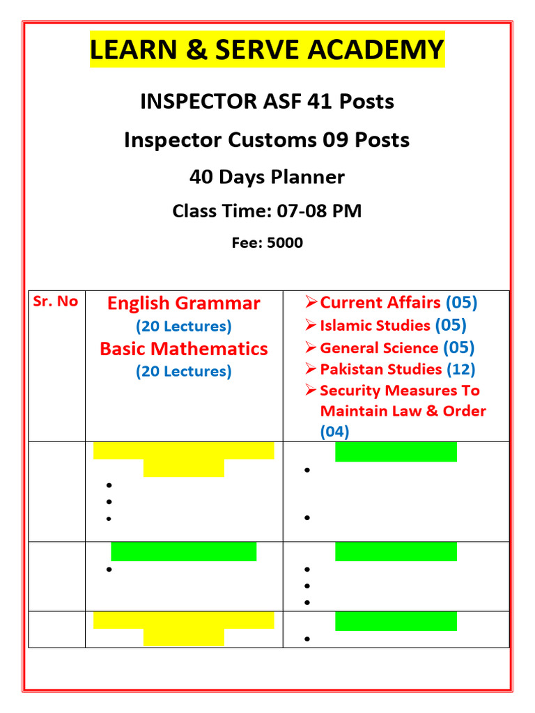 Inspector ASF, Customs Session Planner | PDF | Sentence (Linguistics) | Mathematics
