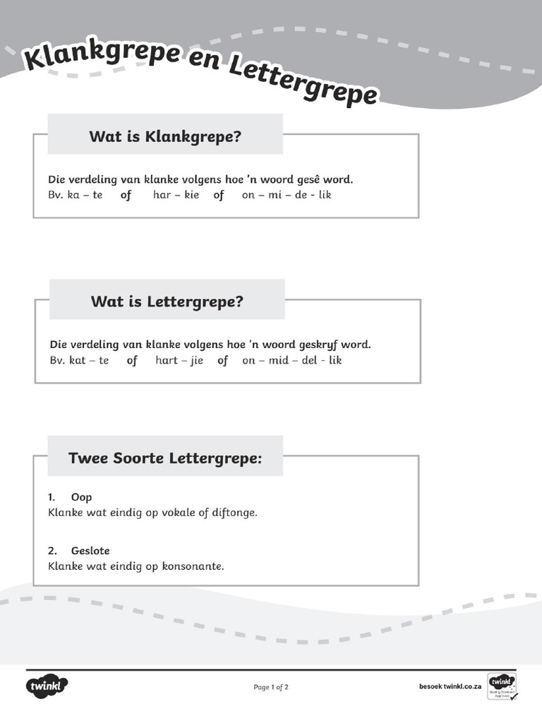 Lettergrepe en Klankgrepe Werkkaart B&W | PDF