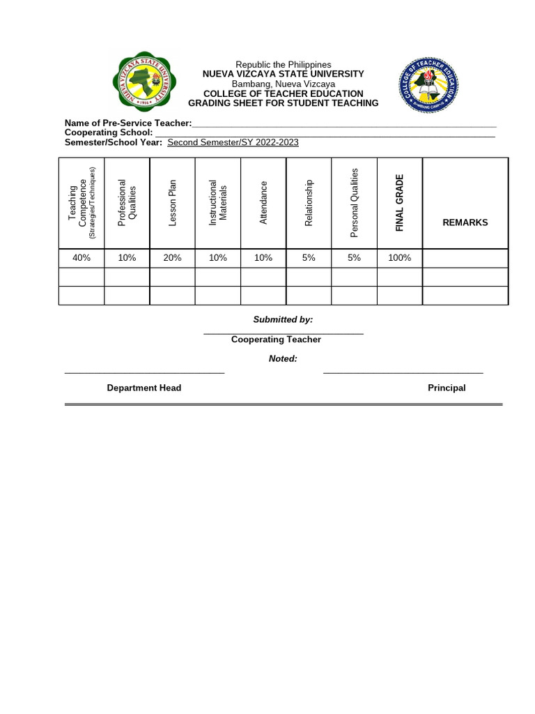 Grade Sheet For PT Students | PDF | Teaching | Education Theory