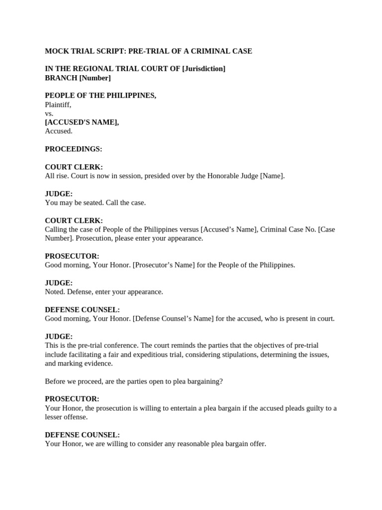 MOCK TRIAL_Pre Trial Criminal Case | PDF | Evidence (Law) | Plea Bargain